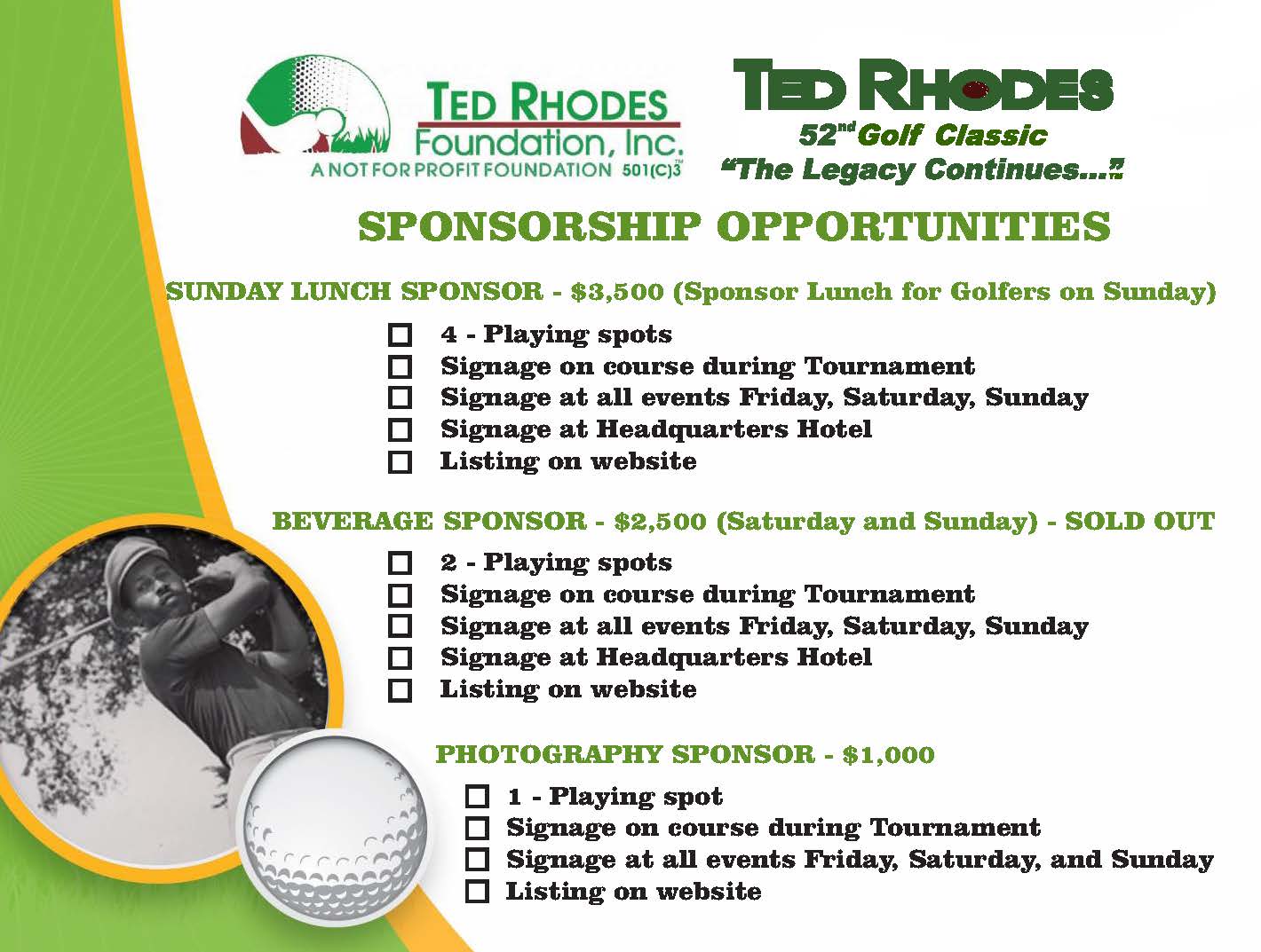 SPONSORSHIPS - Ted Rhodes Foundation, Inc.